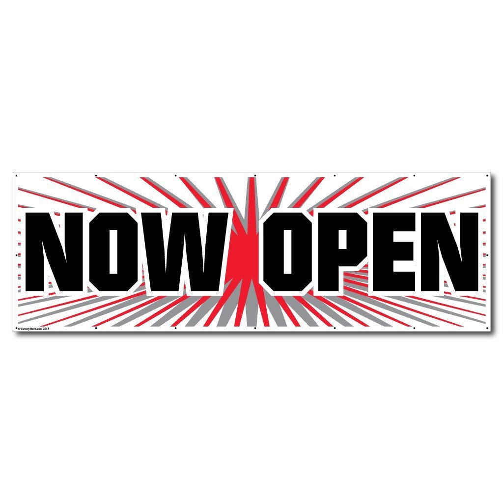 Now Open Vinyl Banner with Grommets | VictoryStore – VictoryStore.com