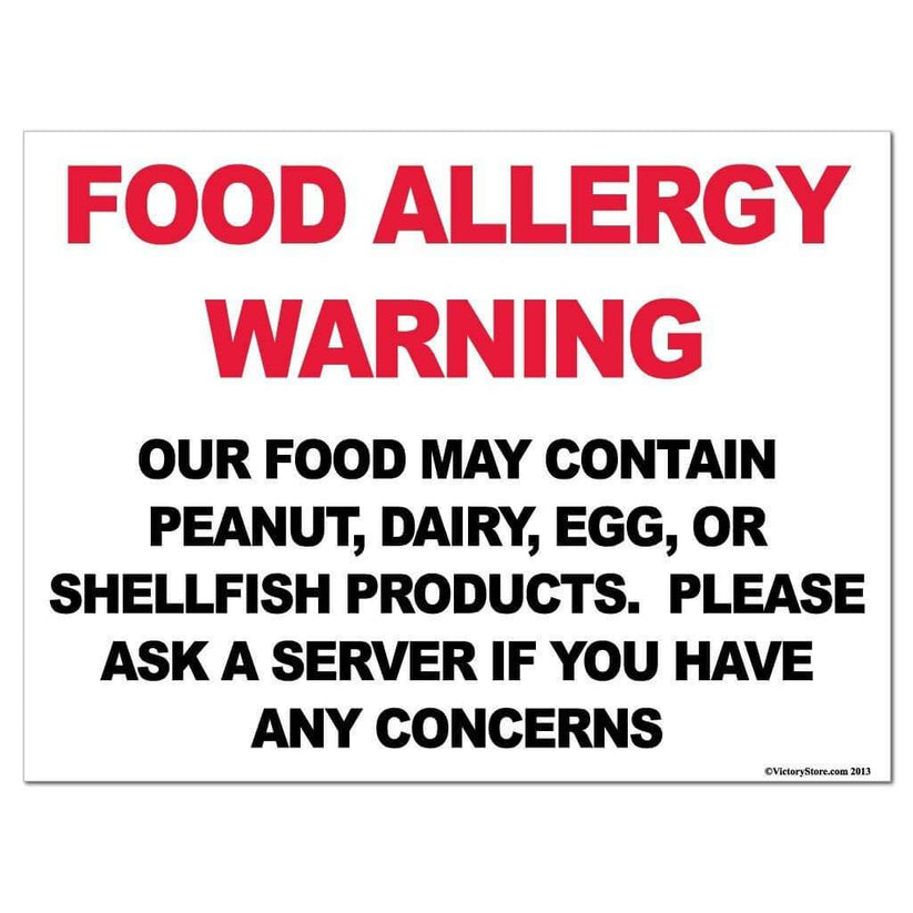 Food Allergy Warning Sign or Sticker | VictoryStore – VictoryStore.com