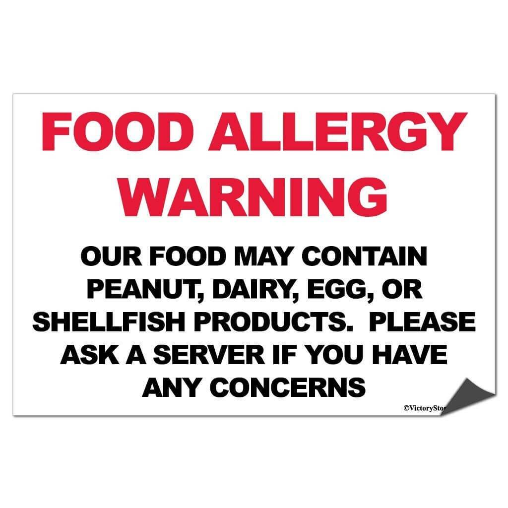 Food Allergy Warning Sign or Sticker | VictoryStore – VictoryStore.com