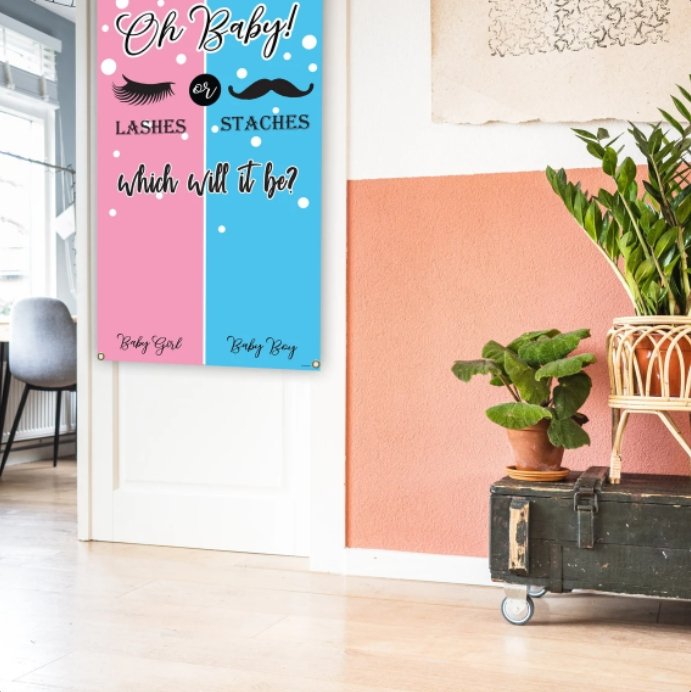 Lashes or Stashes Gender Reveal Banner | VictoryStore – VictoryStore.com